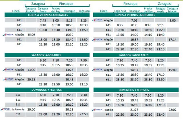 Línea de bus 611 Zaragoza-Pinseque: horarios, precios y recorrido