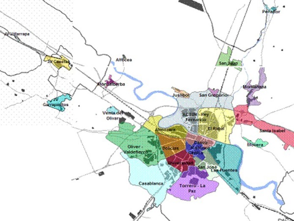 Distritos de la ciudad de Zaragoza, barrios que los integran y su población