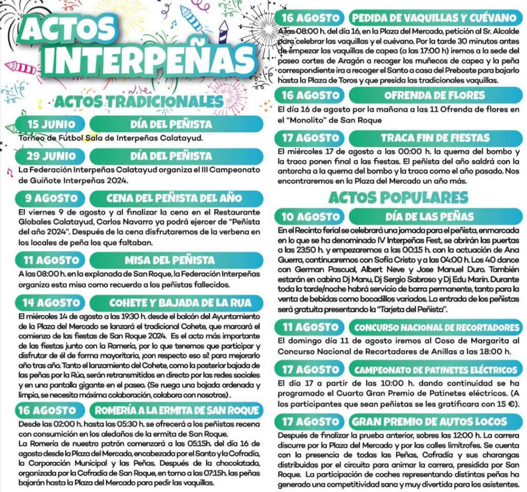 Programa de las fiestas de San Roque 2025 de Calatayud